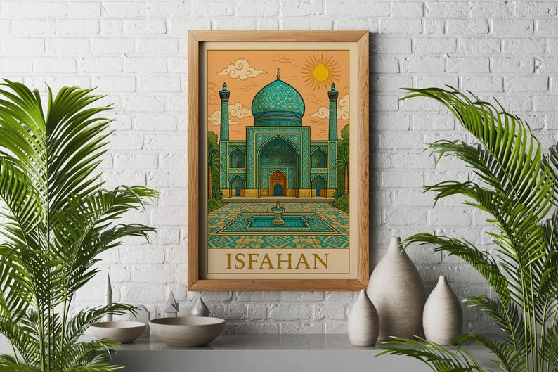 Isfahan Poster – Shah Mosque Illustration – Oriental Architecture Art ...