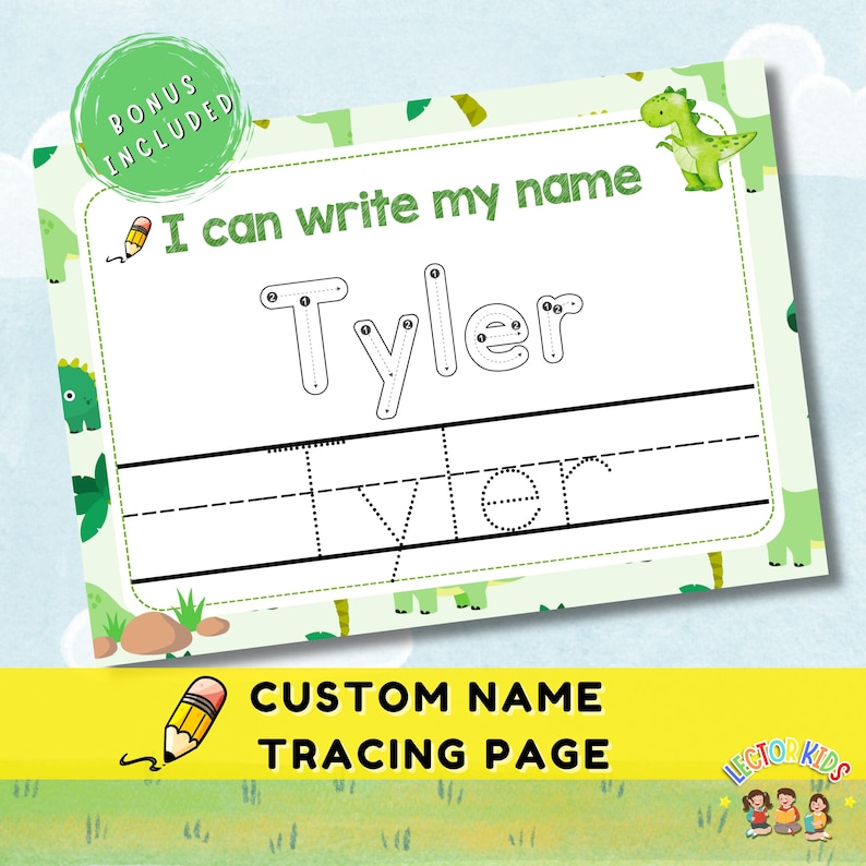 Dinosaur Name Tracing Worksheet: Personalized Handwriting Practice (PDF ...