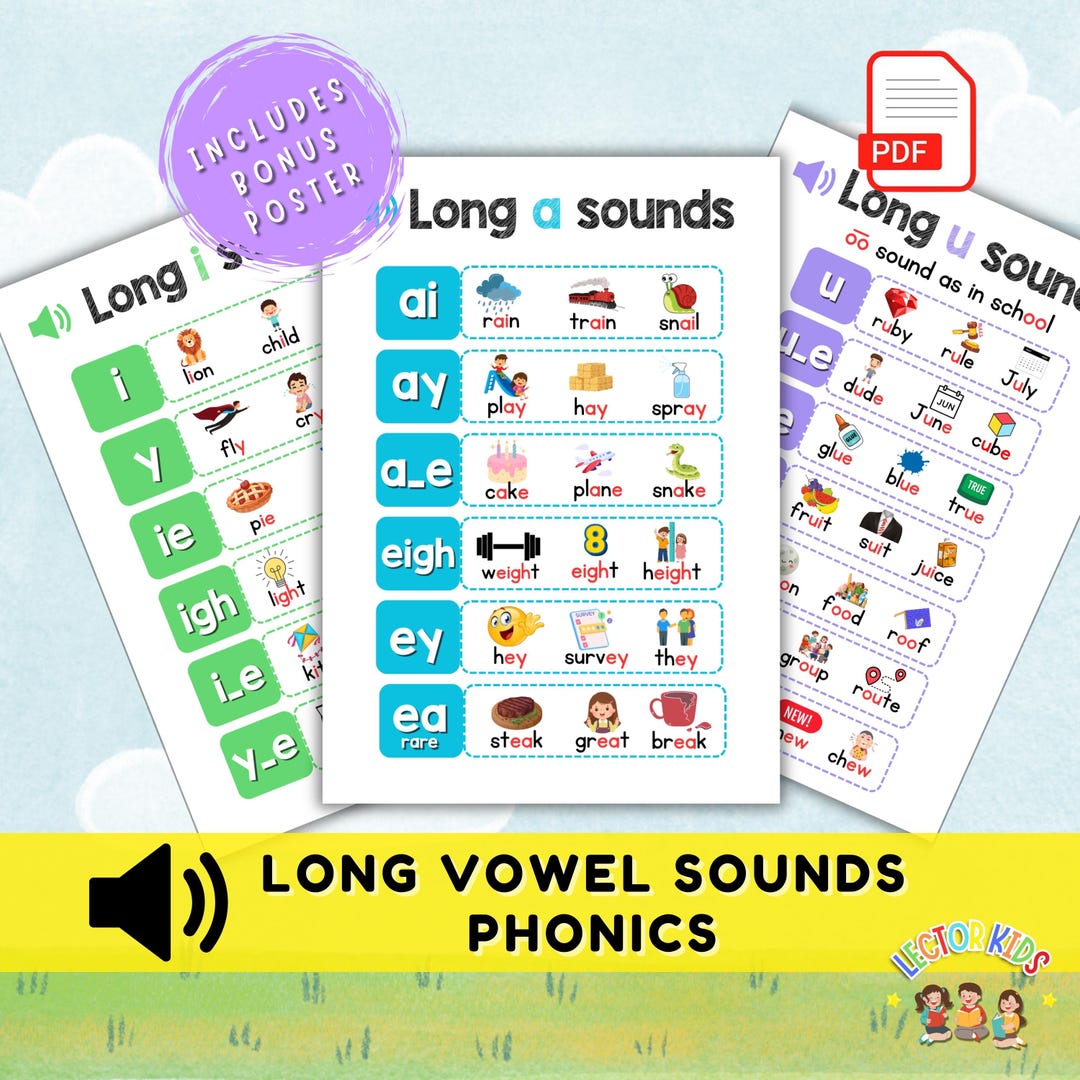 Long Vowel Sounds Phonics Posters: Classroom & Homeschool (PDF Download ...