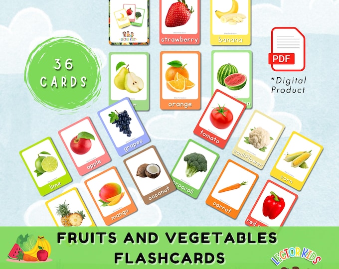 Fruits and Vegetables Flash Cards Toddler Printable Activity Montessori ...