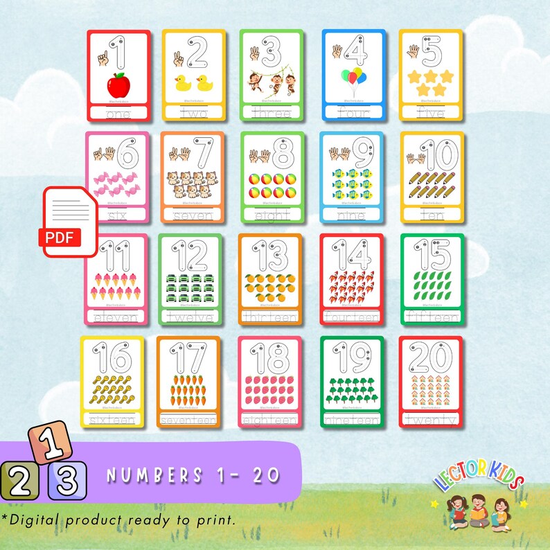 Number Tracing Flashcards 1-20: Preschool Montessori Math (digital ...