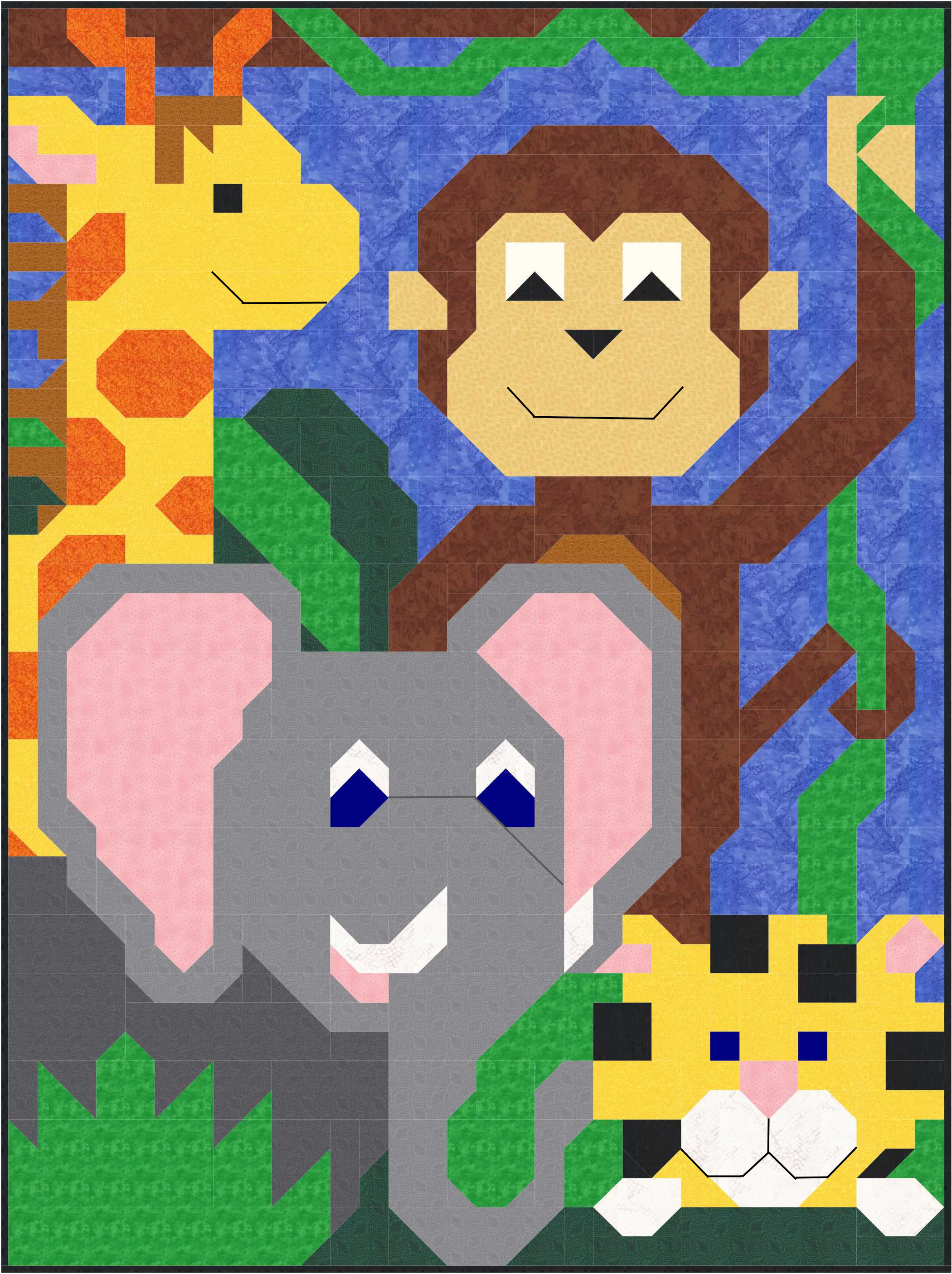 Jungle Animals Quilt Pattern: Twin Size Pieced (PDF Pattern) - Etsy