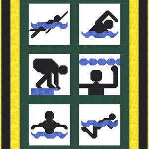 Swimming Twin Size Quilt Pattern 64x86 PDF, Teen Swimmer Quilt, 4 Swim ...