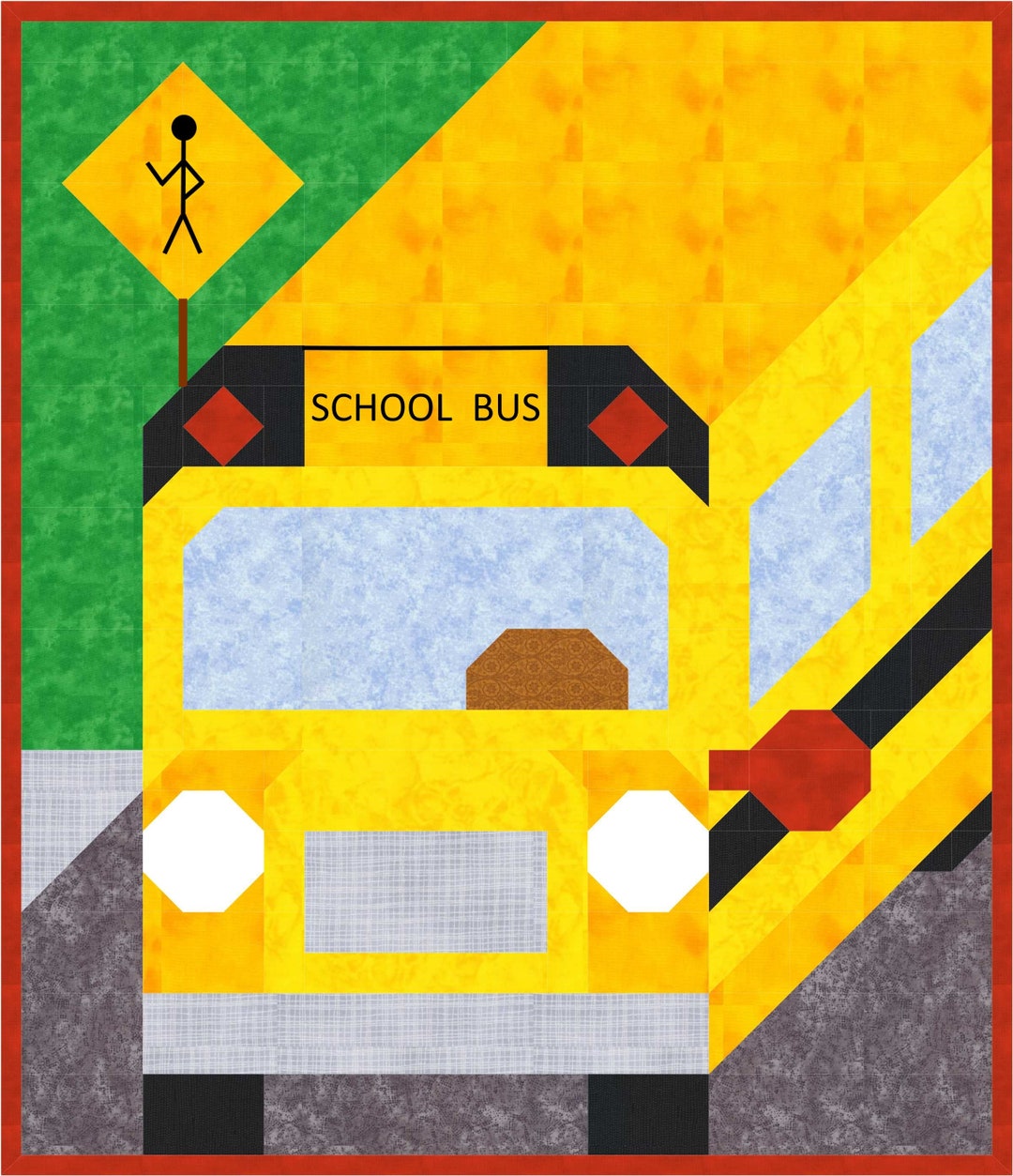 School Bus Quilt Pattern, Multiple Sizes: Wall to Lap, Bus Driver ...
