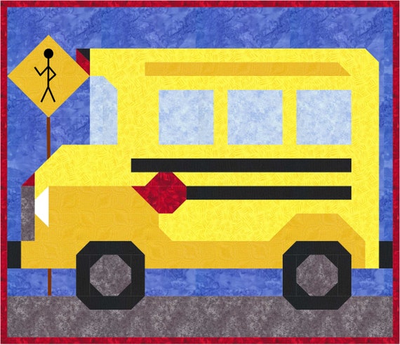 Short School Bus Quilt Pattern Multiple Sizes Wall to Lap | Etsy