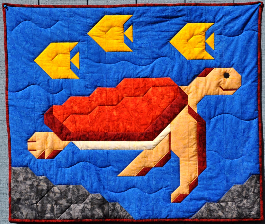 Sea Turtle Quilt Pattern in 3 Sizes: 36x42 Baby, 24x28 Wall, 48x56 Lap ...