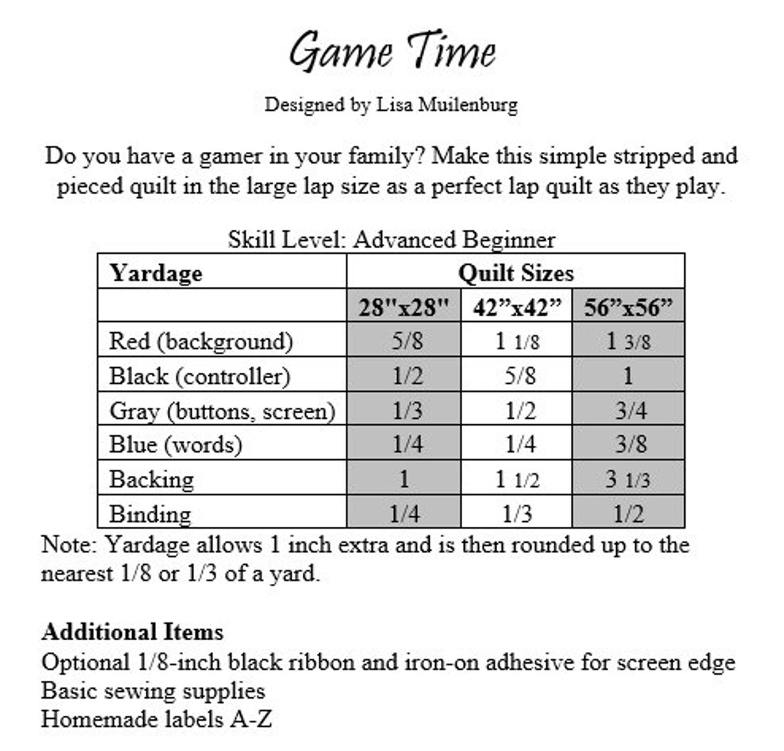 Game Time Quilt Pattern 3 Sizes: 56x56 42x42 and 28x28 - Etsy