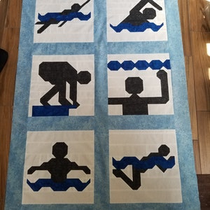Swimming Twin Size Quilt Pattern 64x86 PDF, Teen Swimmer Quilt, 4 Swim ...