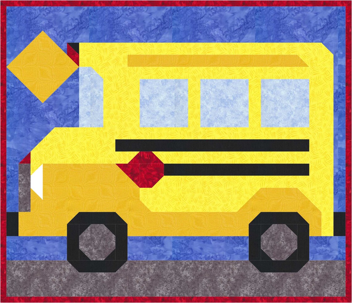 Short School Bus Quilt Pattern Multiple Sizes Wall to Lap | Etsy