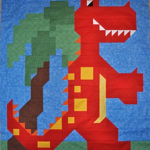 T-rex Quilt Pattern, 3 Sizes: 36x42, 24x28, 48x56, Instant Download ...