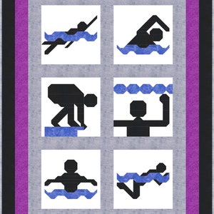Swimming Twin Size Quilt Pattern 64x86 PDF, Teen Swimmer Quilt, 4 Swim ...