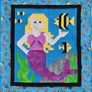 Mermaid Quilt Pattern With Multiple Sizes 36x42 Crib Size Plus 24x28 ...