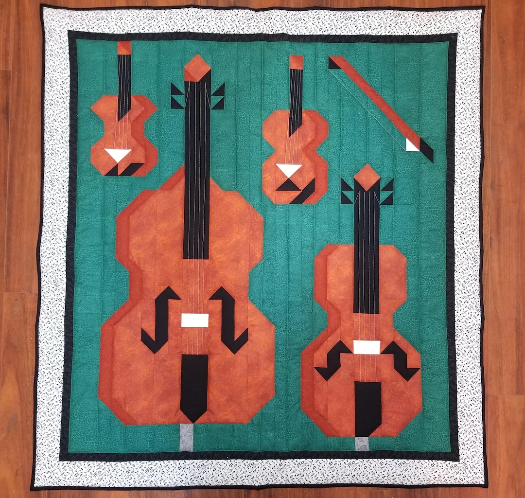 Music Themed Quilt Pattern Featuring Orchestra String Instruments ...