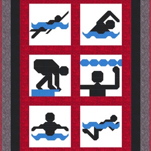 Swimming Twin Size Quilt Pattern 64x86 PDF, Teen Swimmer Quilt, 4 Swim ...