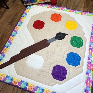Painting Quilt Pattern, Simple Pieced Art Quilt Featuring Paint Pallet ...