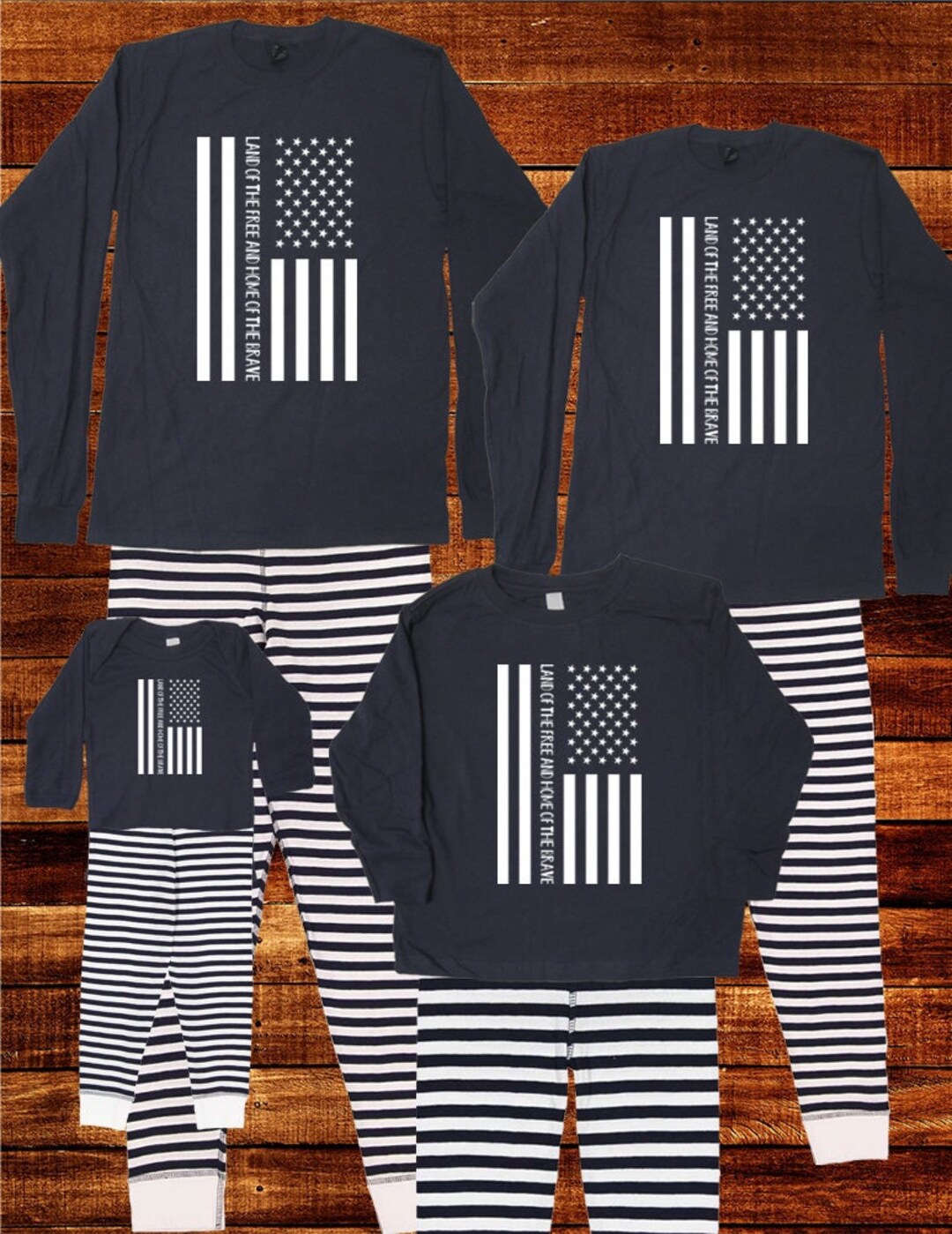 American Flag Pajamas USA Brave and Free Family Matching - Etsy