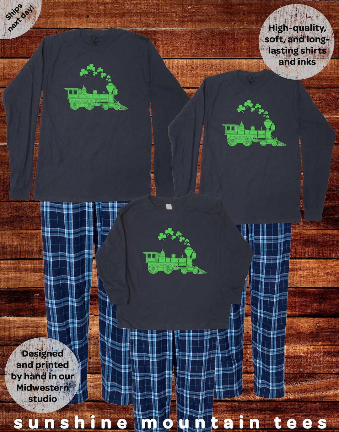 Family Matching Pajamas Shamrock Train Irish St. Patricks Day Pajama ...