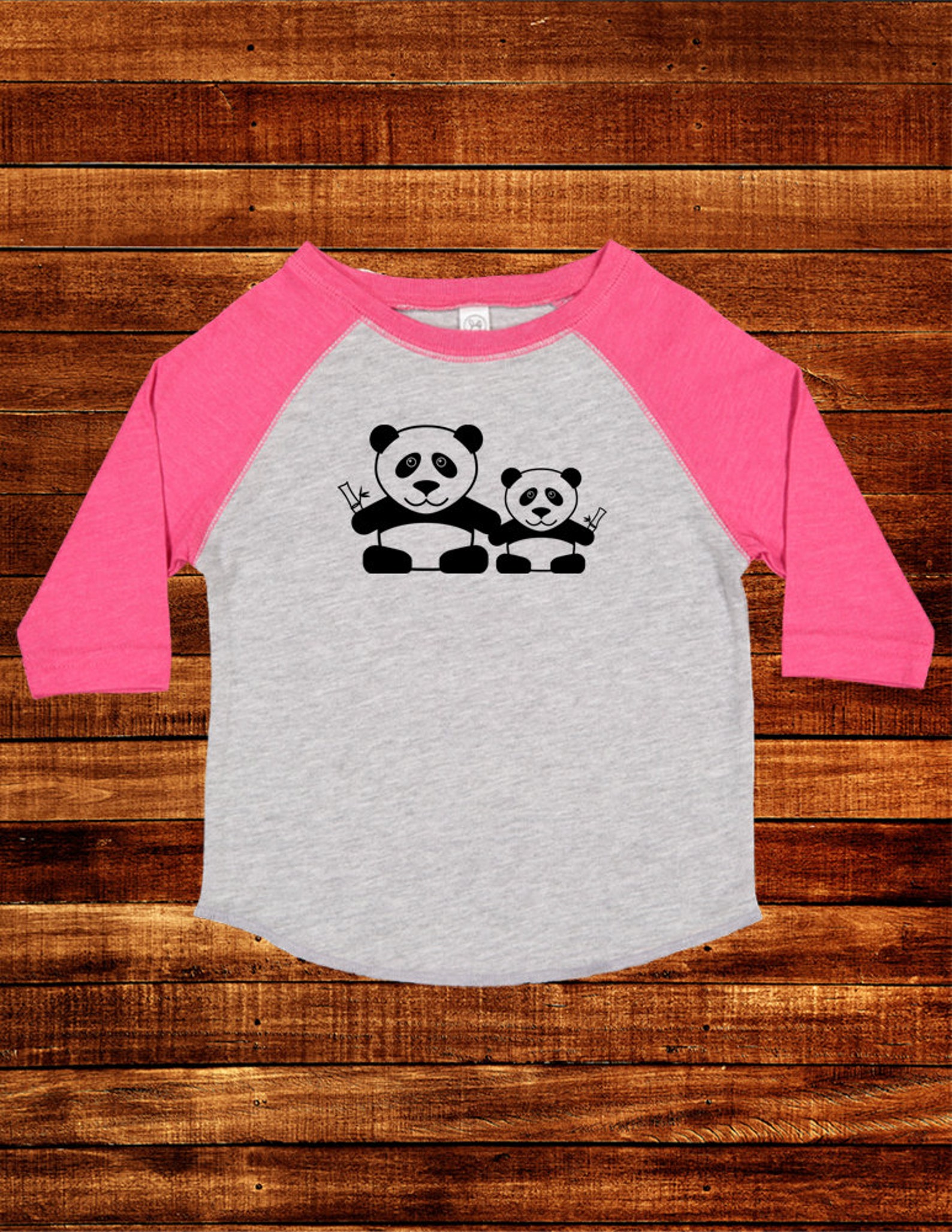 Panda Shirt Boys or Girls Tee Pink Blue Black Raglan 3/4 | Etsy