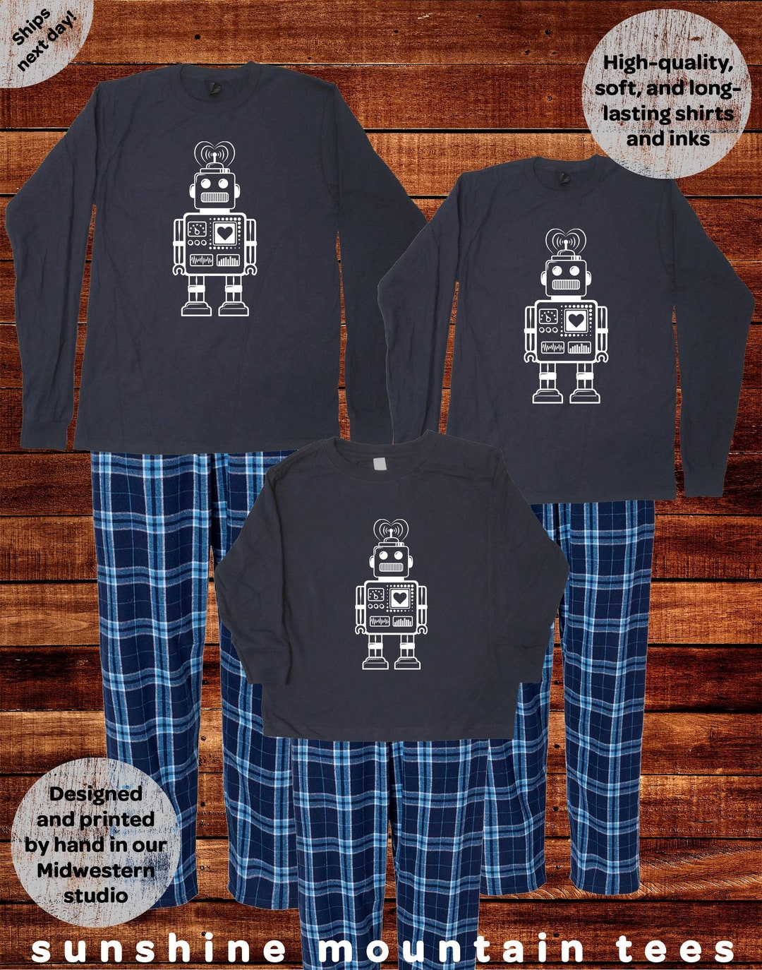 Fathers Day Pajamas Robot With Hearts Pajama for Boy or Girl Navy Blue ...