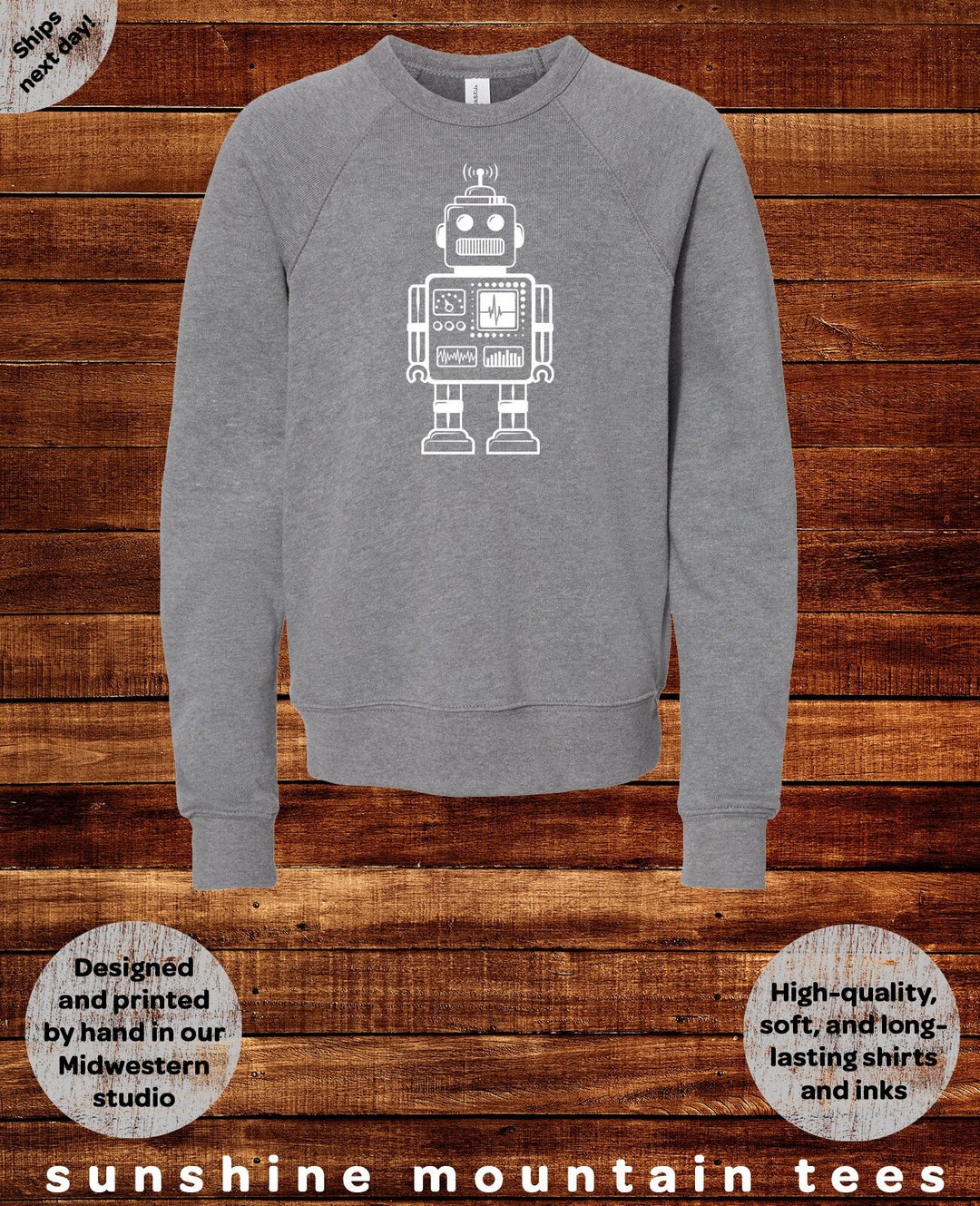 Robot Robotics Fleece Sweatshirt Gray or Green Long Sleeved 2T 3T 4T 5T ...