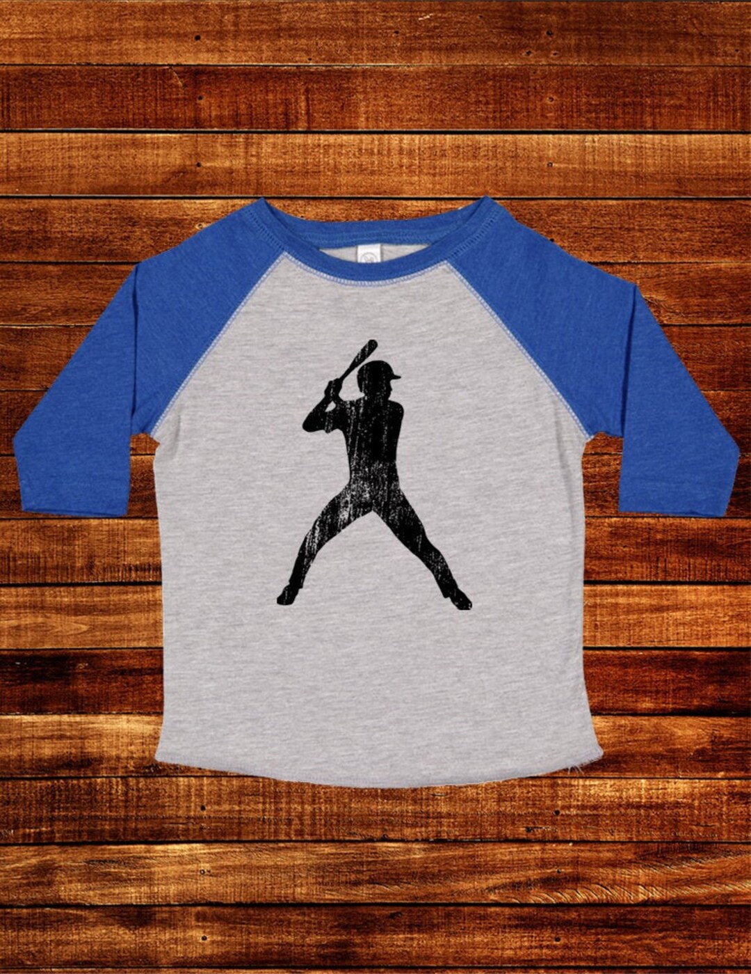 Baseball Player Shirt - Ball Batter Bat Tee Blue Black Raglan 3/4 Long ...