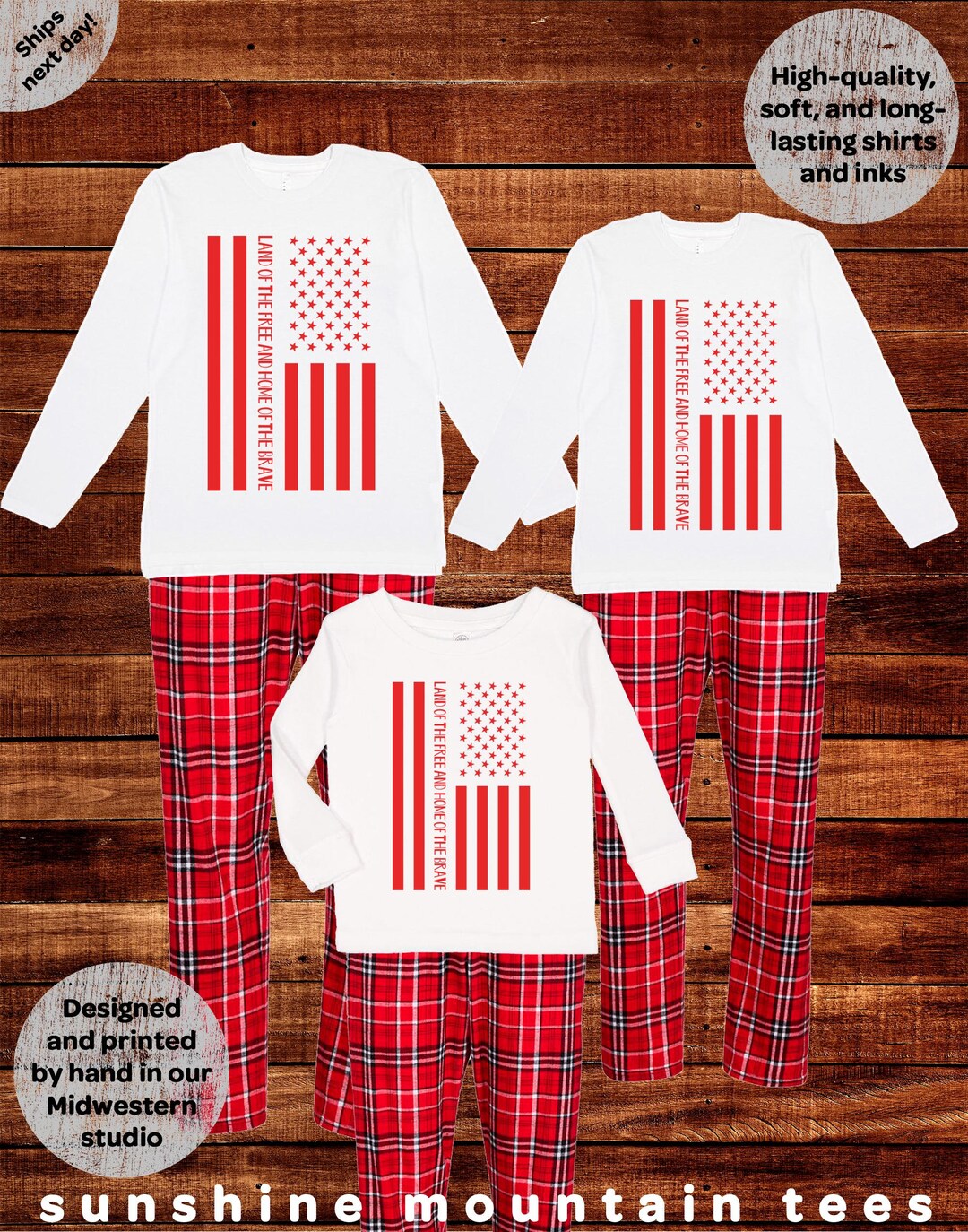 American Flag Pajamas - USA Brave and Free Family Matching Pajamas Pjs ...