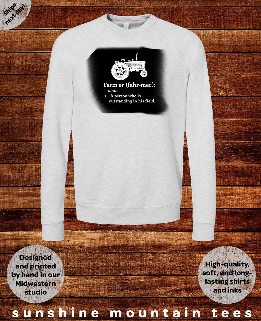 Farmer - Tractor Sweatshirt Gray and Black Long Sleeved Adult S M L XL ...
