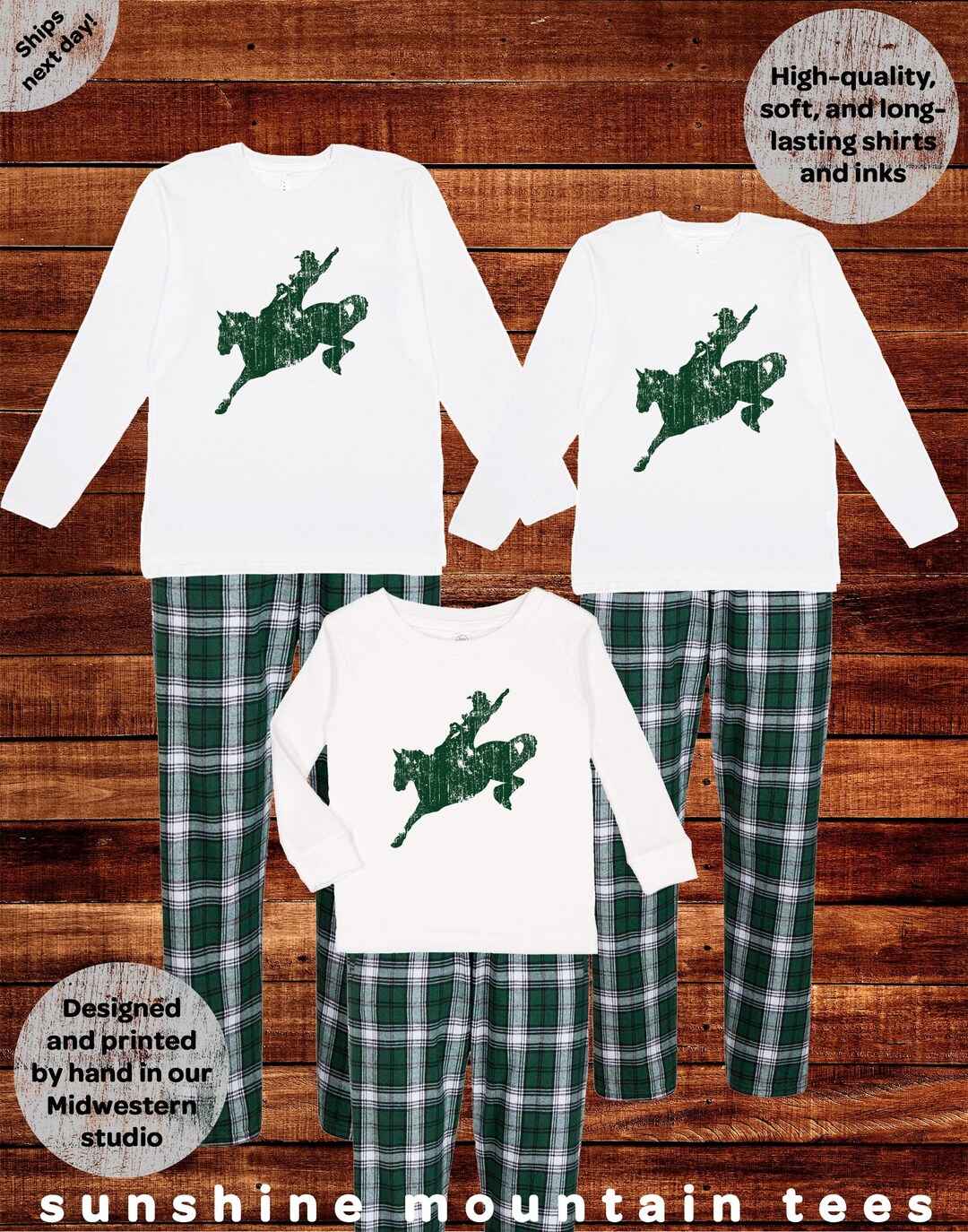 Cowboy Cowgirl Pajamas - Green Family Pajamas - Rodeo Horse Fathers Day ...