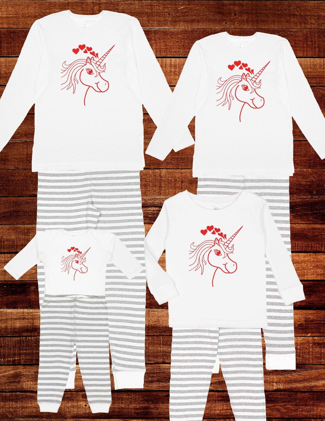 Mothers Day Pajamas Girls Unicorn With Hearts Love Pajama Red Matching ...