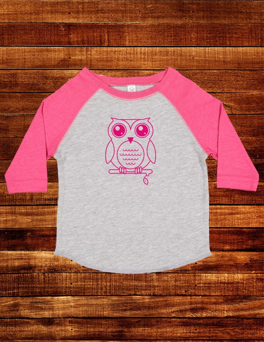 Owl - Cute Owl Shirt for Girls or Boys Pink Blue Black Raglan 3/4 Long ...
