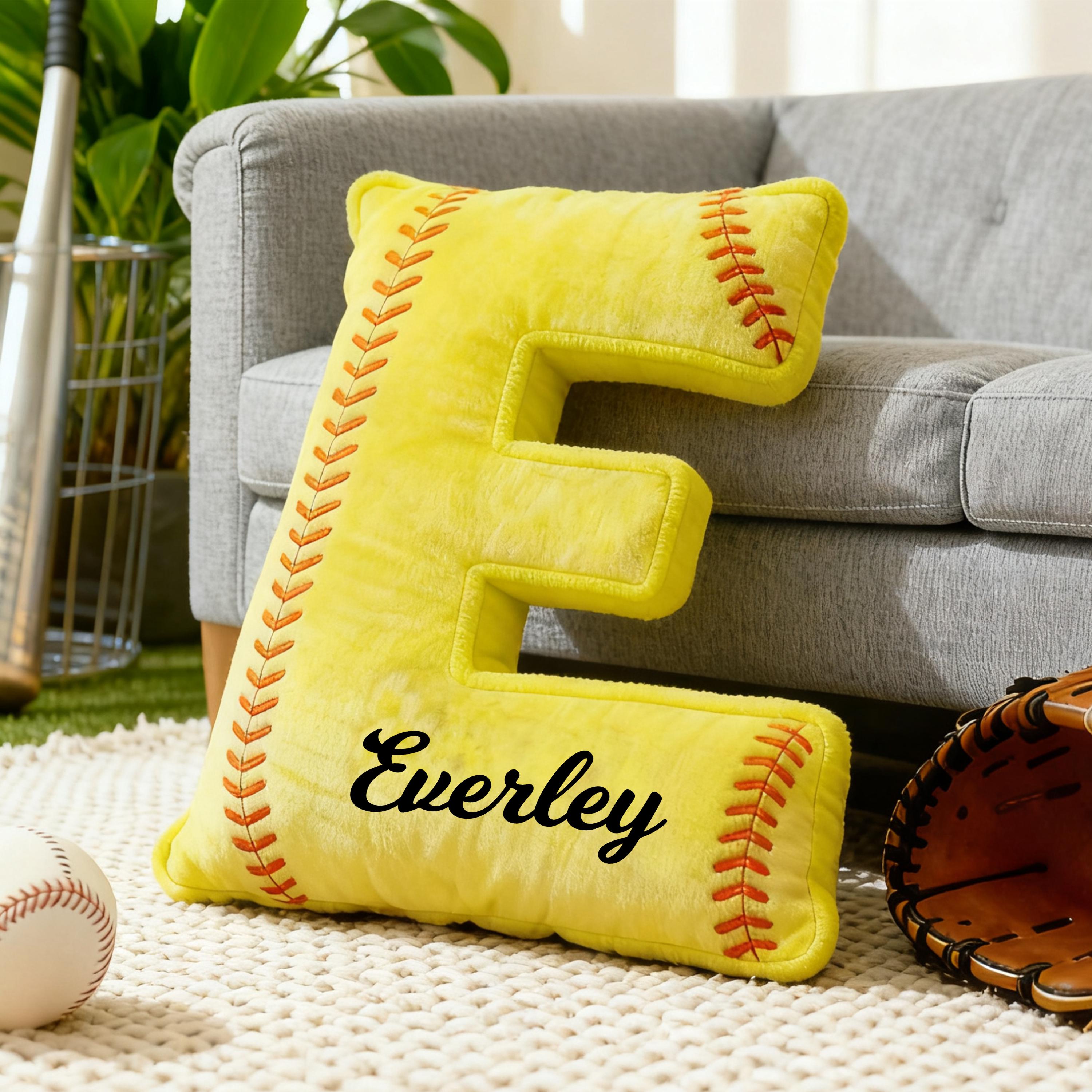Personalized Softball Letter Pillow, Custom Initial Pillow With Name ...