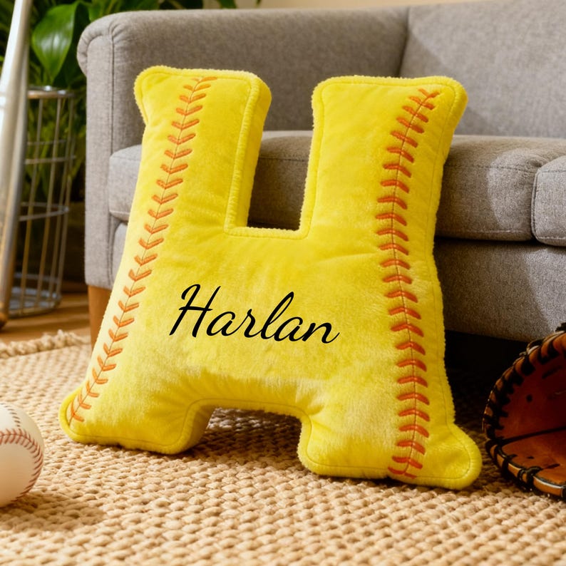 Personalized Softball Letter Pillow, Custom Initial Pillow With Name ...