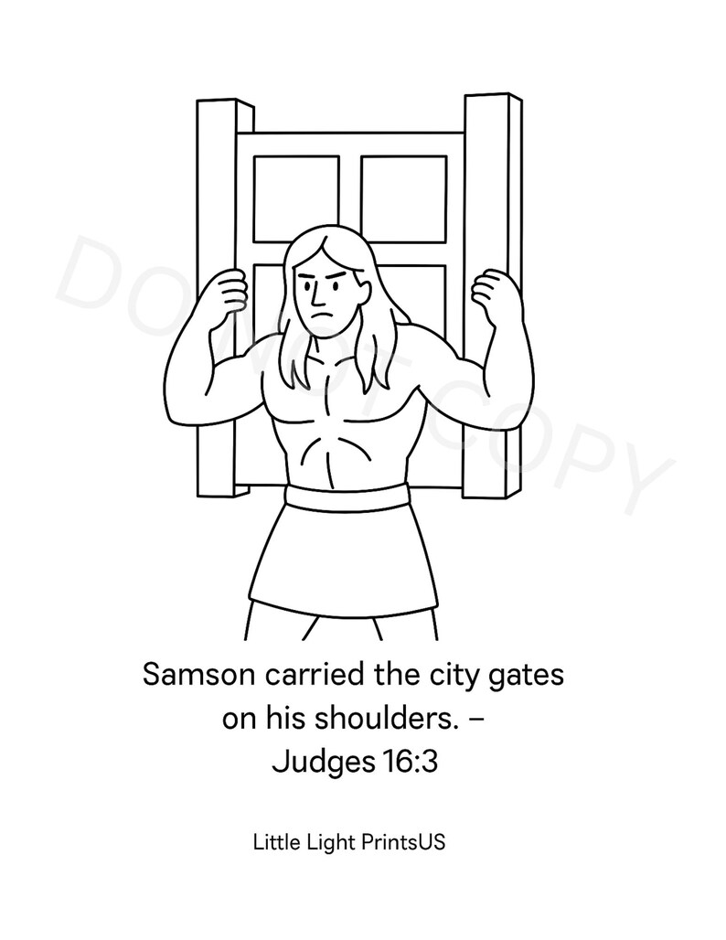 Samson Story and Coloring Pack: Kids Bible Lesson (digital Download) - Etsy