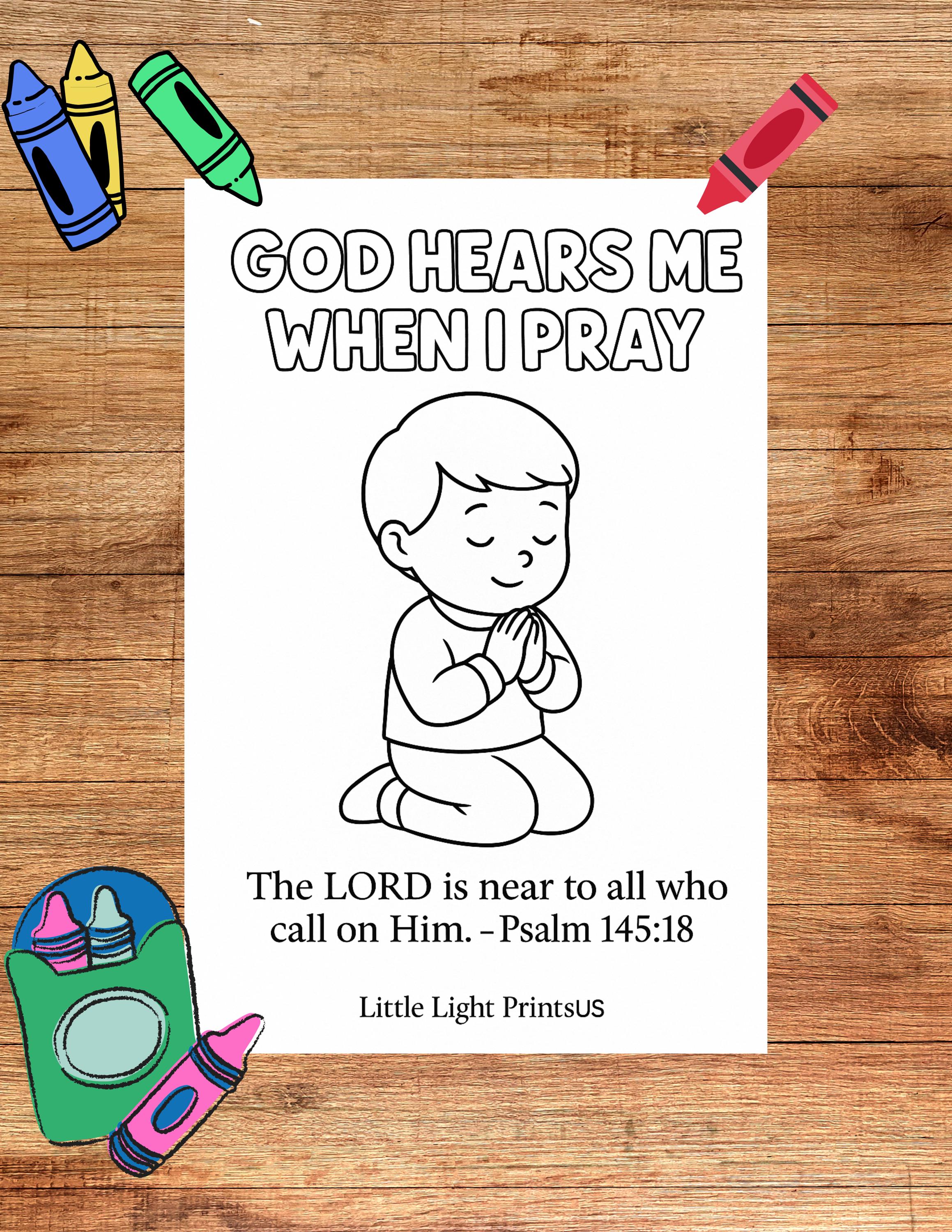 God Hears Me When I Pray Coloring Pages: Christian Kids Activity ...