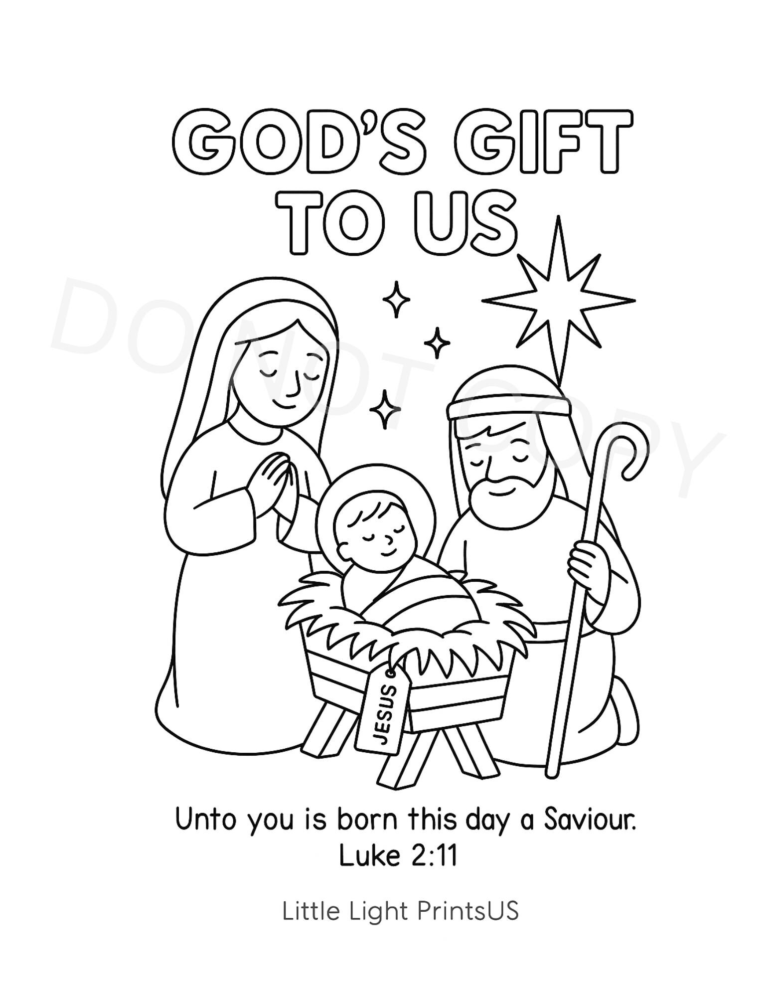 The Greatest Gift is Jesus Christmas Coloring Pack. Nativity Bible ...