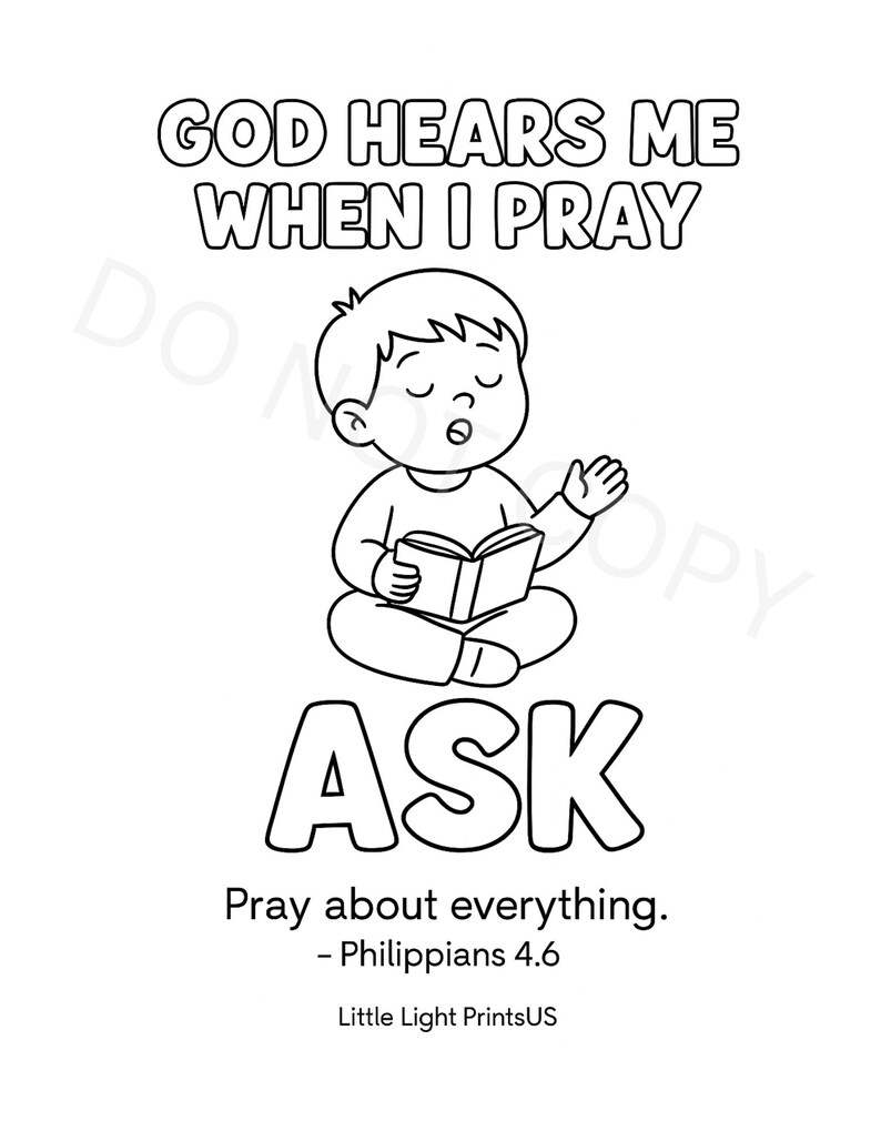 God Hears Me When I Pray Coloring Pages: Christian Kids Activity ...
