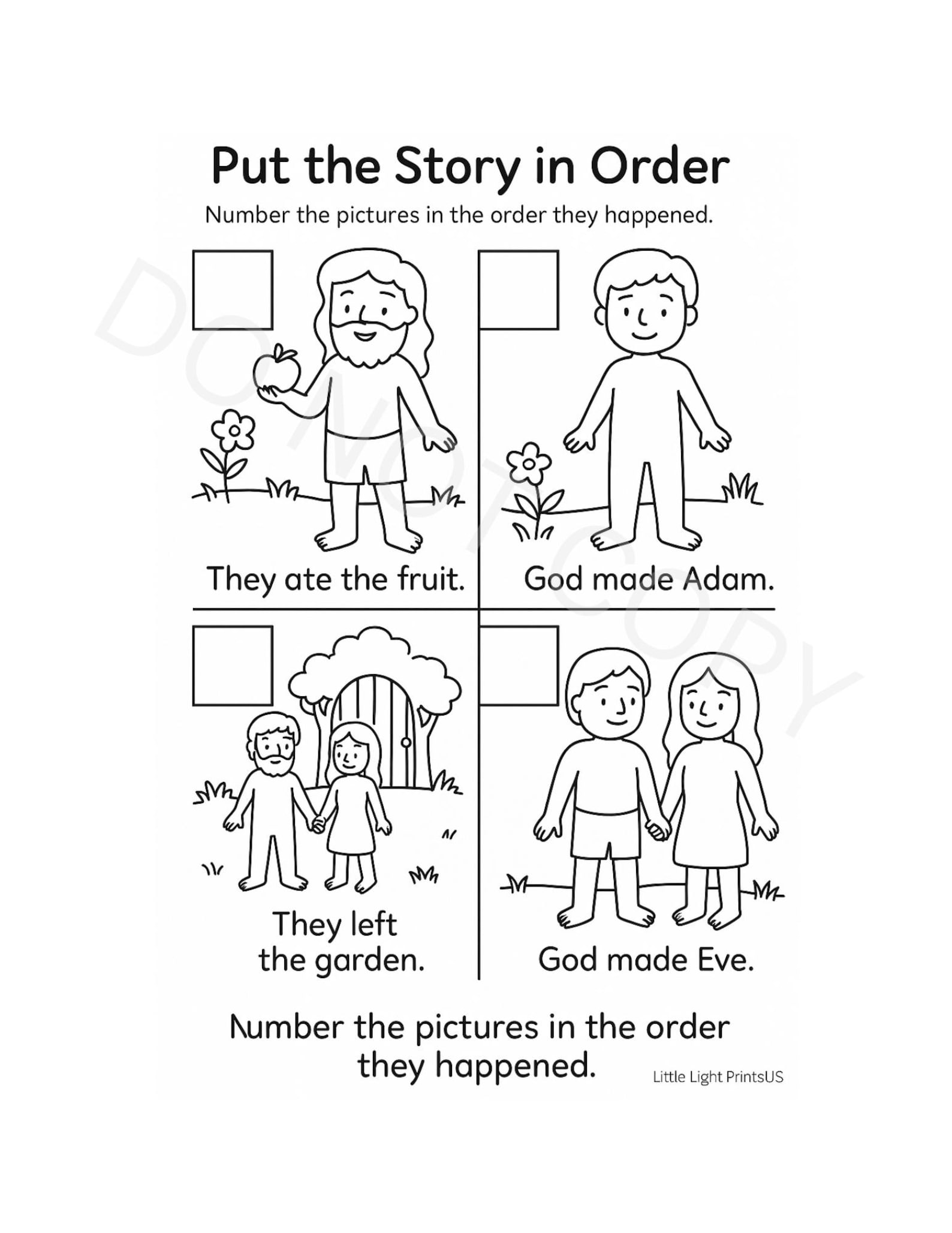 Adam and Eve Bible Story Activity Pack: Coloring, Tracing, Cut & Paste ...