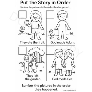 Adam and Eve Bible Story Activity Pack: Coloring, Tracing, Cut & Paste ...