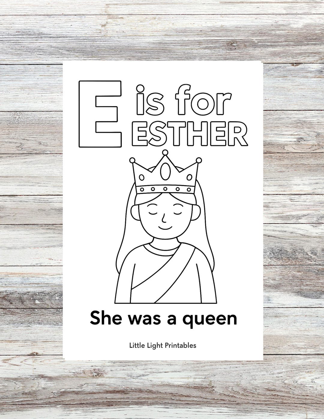 E is for Esther Coloring Page - Alphabet Printable- Little Light ...