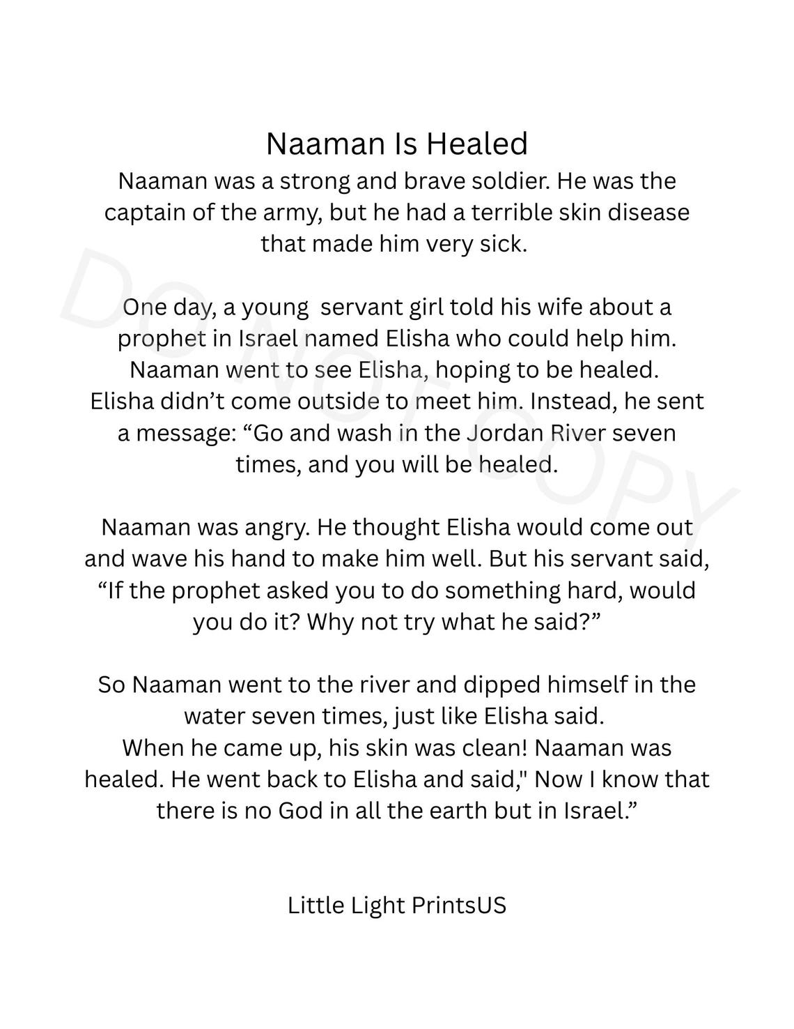 Naaman is Healed Story and Coloring Pages for Kids (digital Download ...