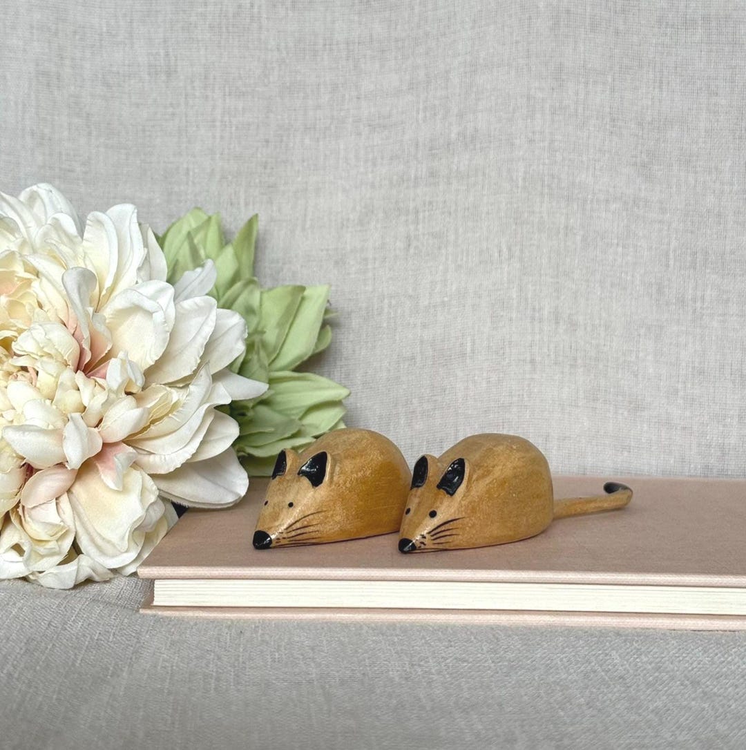 Pair of Vintage Hand-carved Wooden Mice | Minimalist Animal Figurines ...