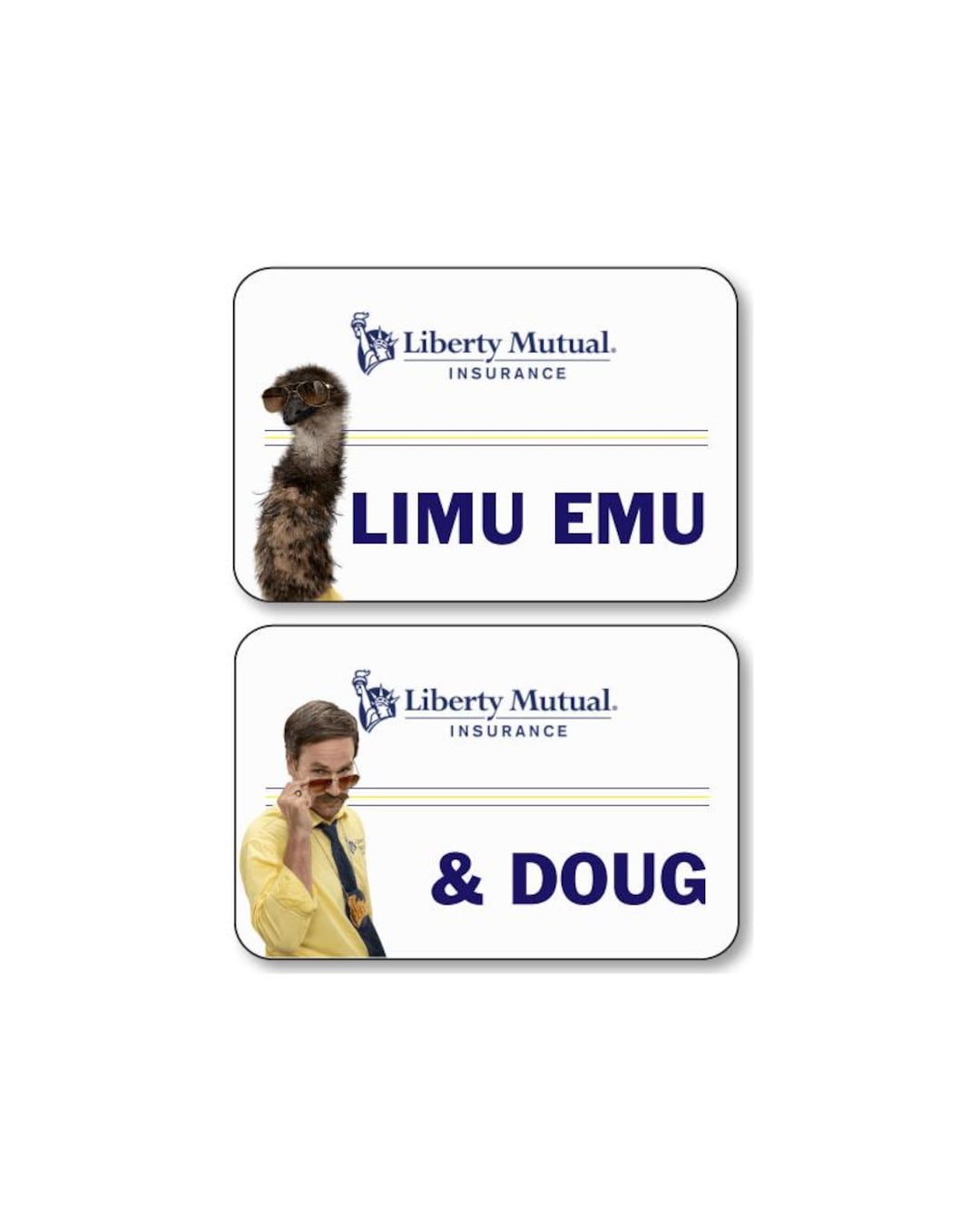 Liberty Mutual LIMU EMU & DOUG Name Badges With a Pin or Magnet ...