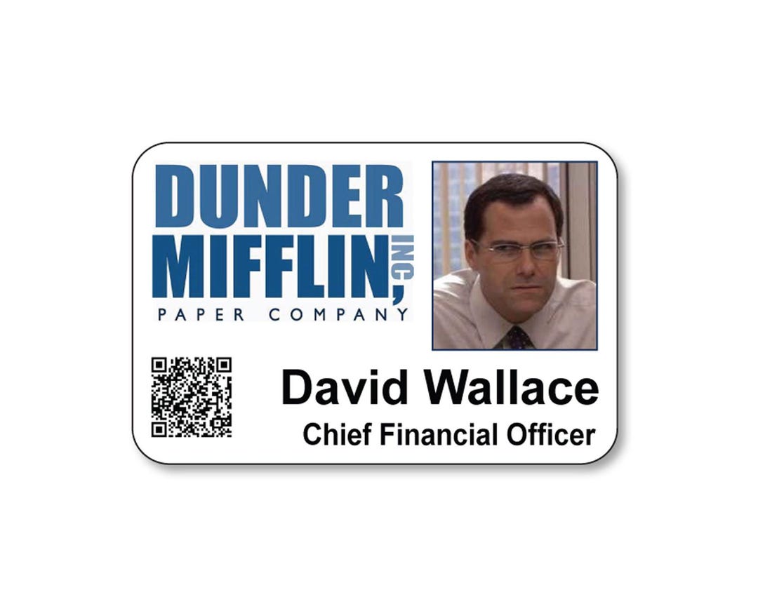 THE OFFICE David Wallace at Dunder Mifflin Halloween Cosplay Name Badge ...