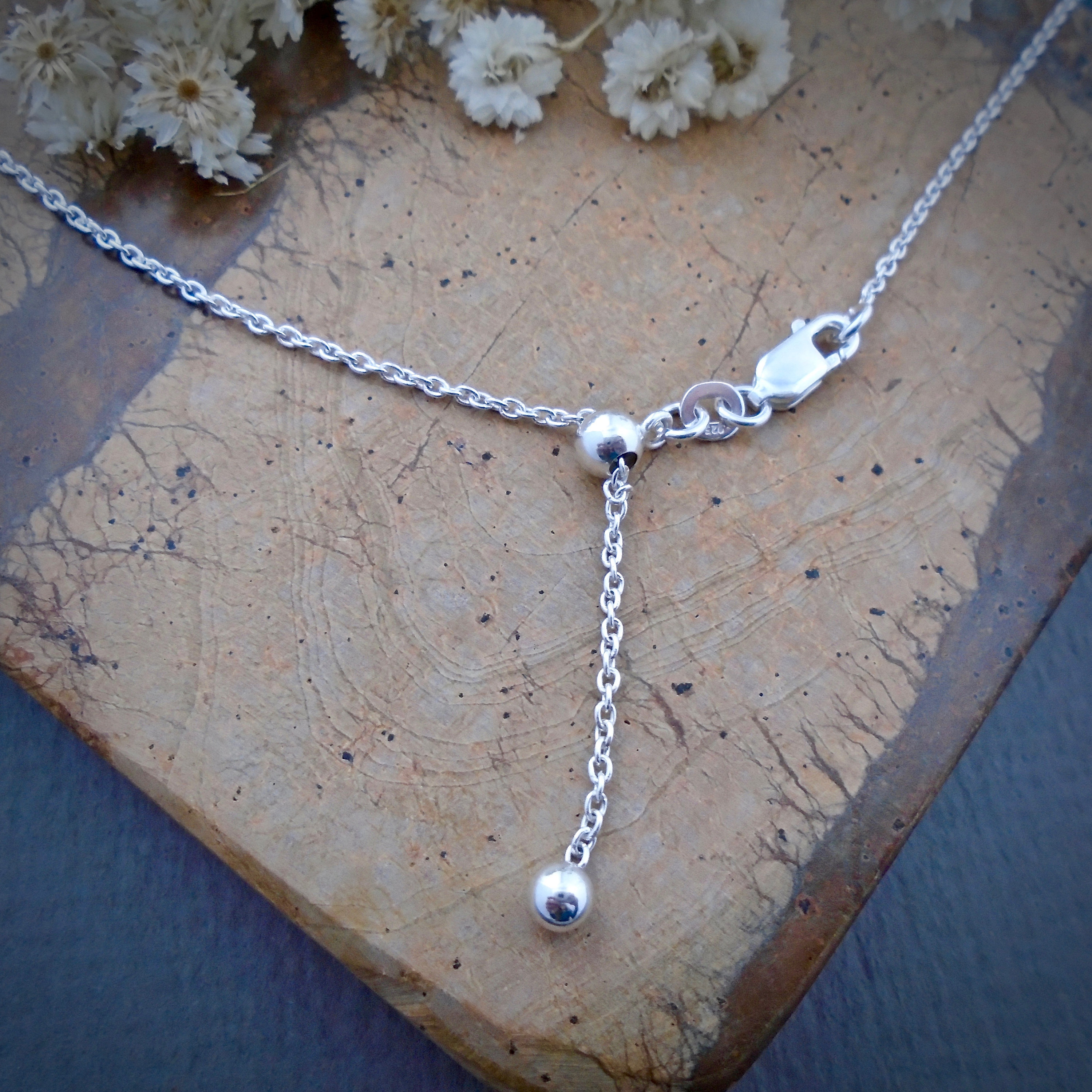 Adjustable Silver Chain Necklace for Pendant Cable Box Rolo Sliding Clasp W smart Bead 24 Inch Length Sterling Silver Layering Jewelry Etsy