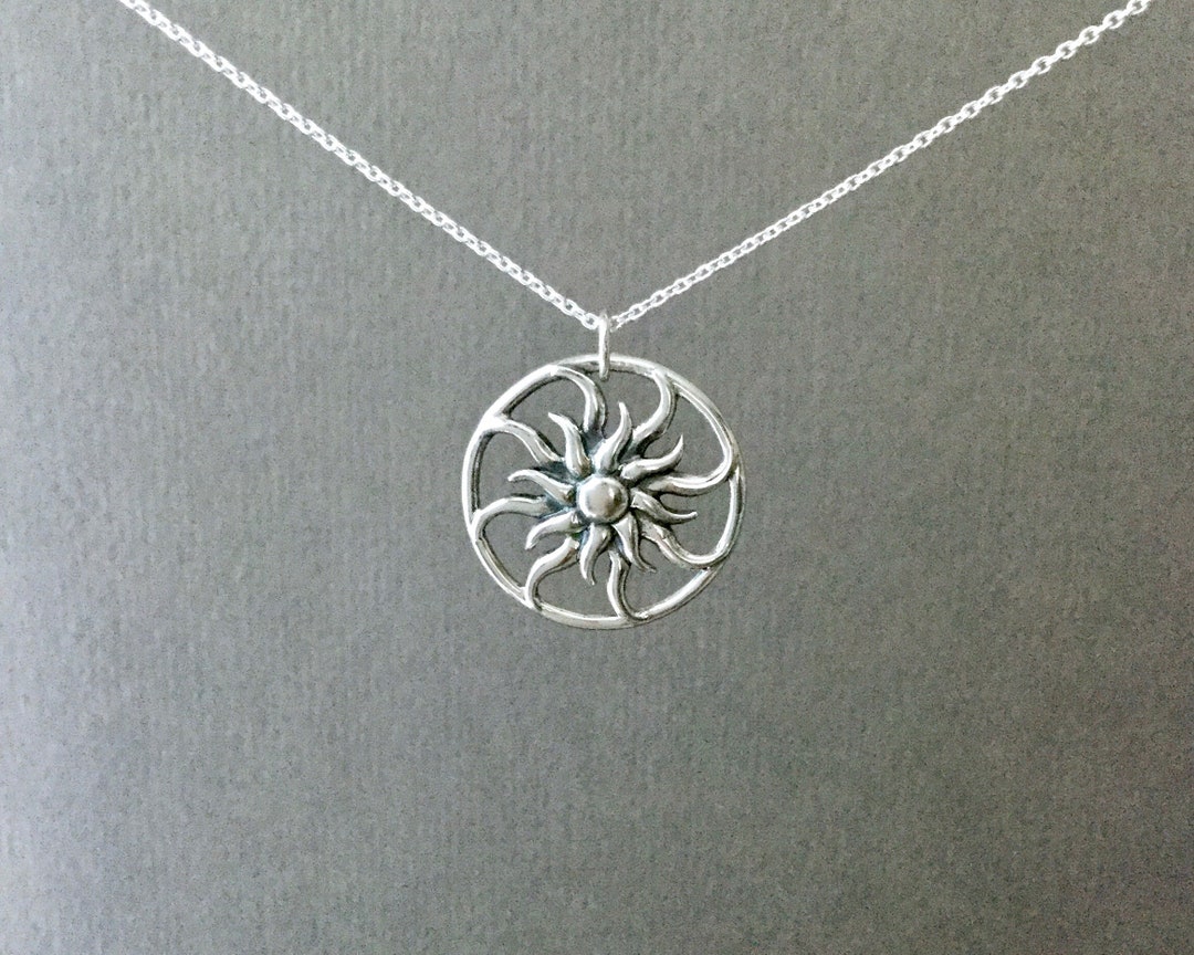 Sunray Necklace, Sterling Silver Sunburst, Spiral Cheerful Sunshine ...