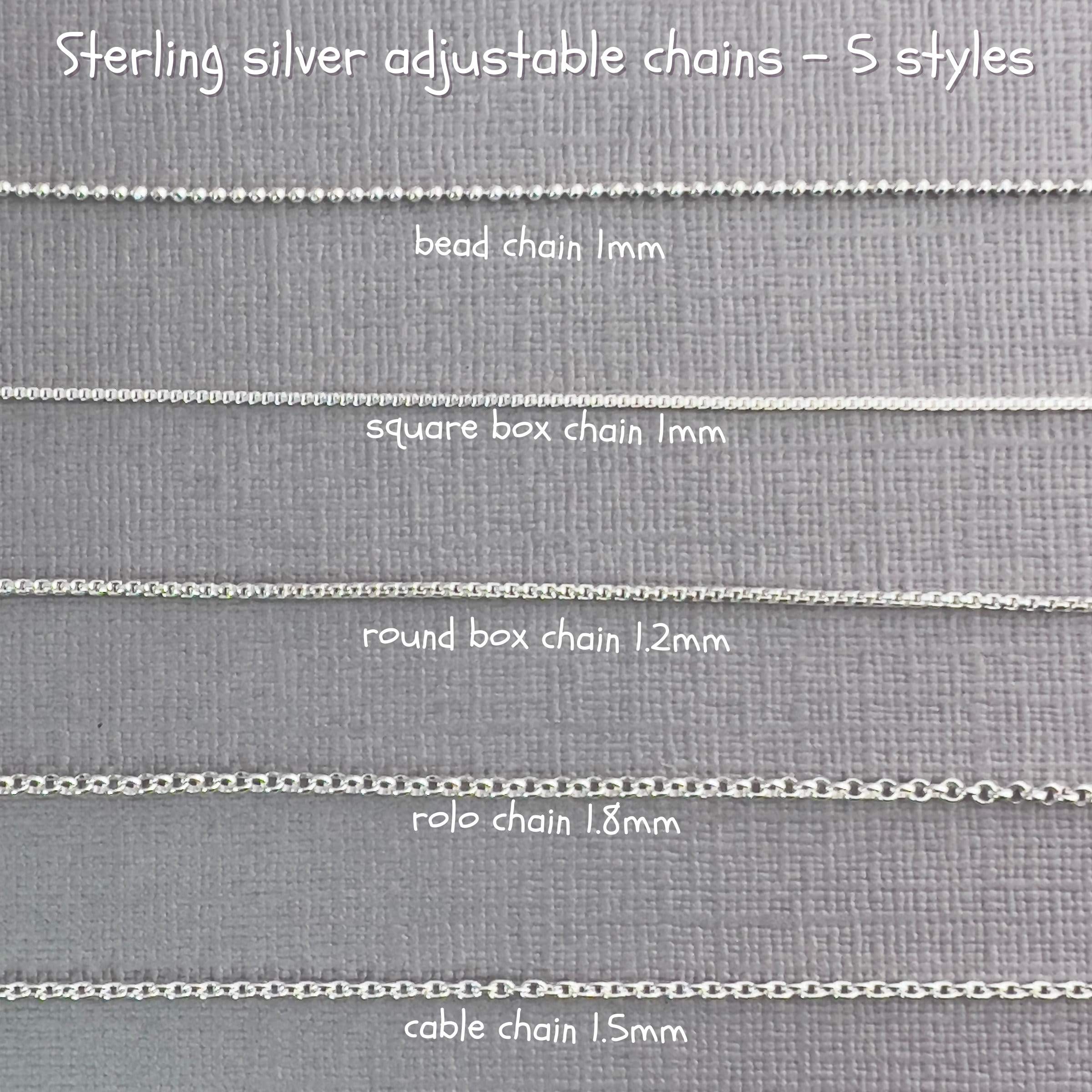 Adjustable Silver Chain Necklace for Pendant Cable Box Rolo Sliding ...