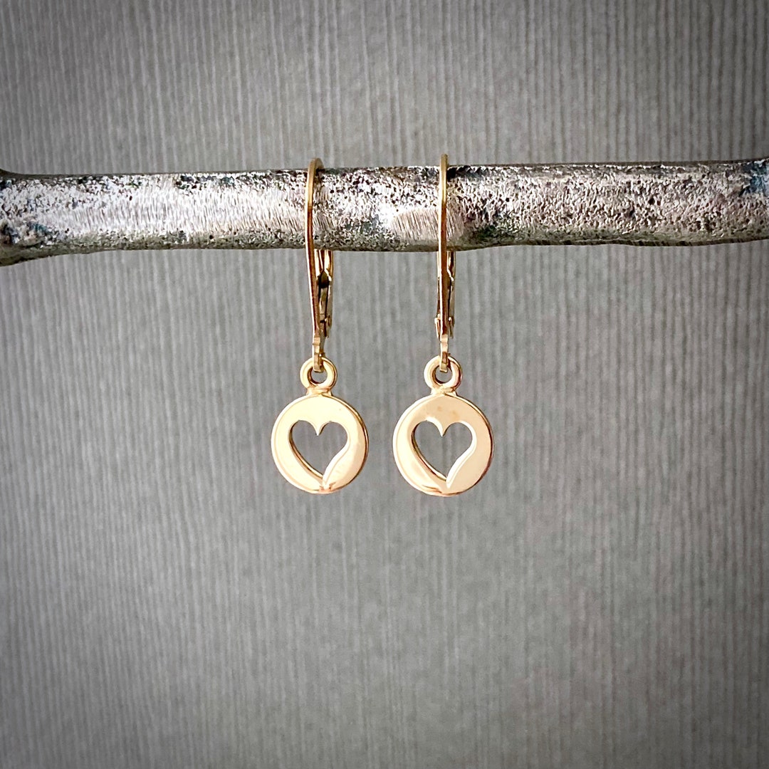 Gold Heart Earrings, Dainty Small Hearts, Leverback Earrings, Simple ...