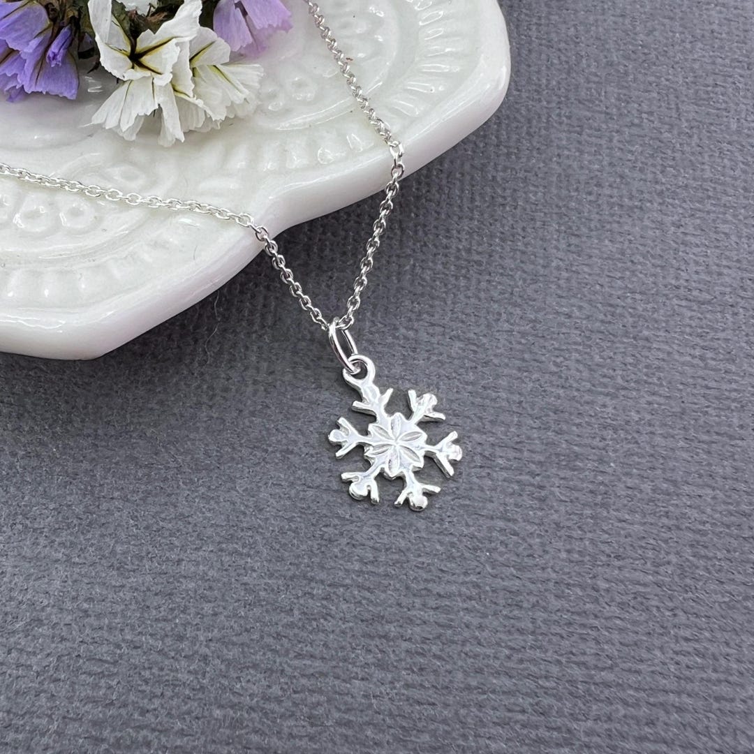 Snowflake Necklace, Sterling Silver Snowflake Charm, Snow Sports ...