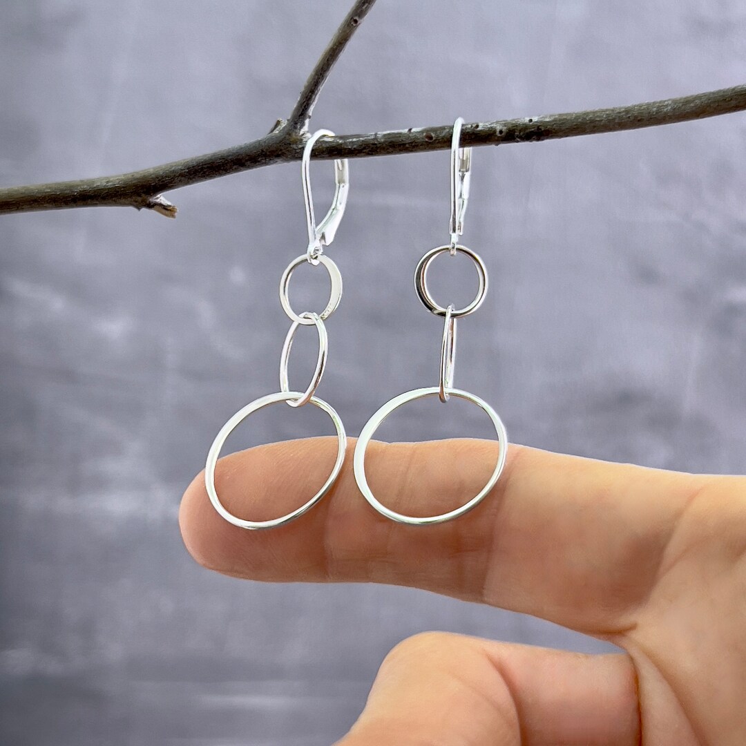Sterling Silver Circle Dangle Earrings, Inter Connected Hoops, 3 Three ...