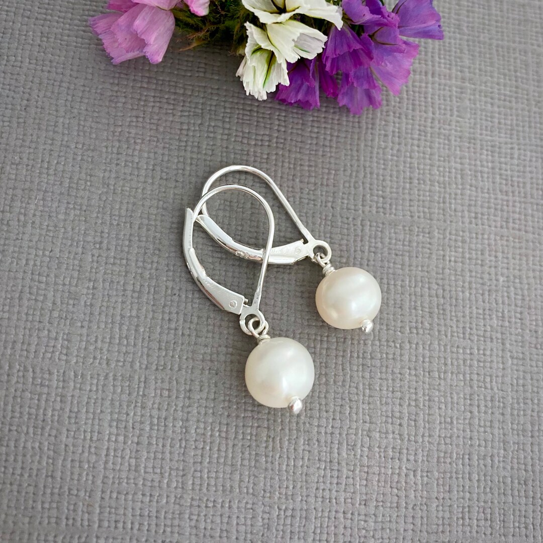Pearl Earrings Real AAA Pearls 6.5 - 7mm Sterling Silver Leverback ...